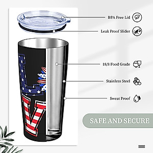 ayvcxui American Flag Flower Stainless Steel Insulated Tumbler 20 Oz Water Bottle Coffee Mug Coffee Mug With Lid Straw
