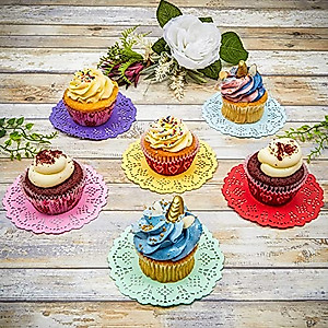 Mini Round Paper Lace Doilies, Rainbow Placemats (6 Colors, 600 Pack)