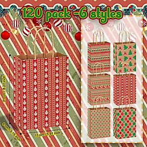 Fulmoon 120 Pieces Christmas Kraft Gift Bags Bulk Xmas Assorted Paper Gift Bags with Handle Holiday Christmas Gift Bags for Christmas Presents Xmas Party Favor Supplies Decor