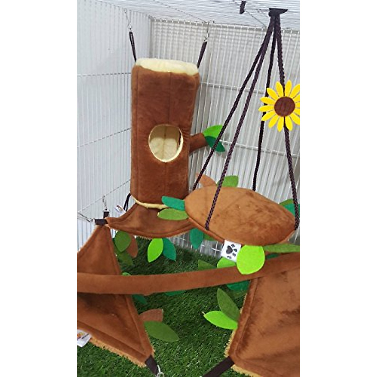 HOT! 7 Pcs/Set Cute Sugar Glider Hamster Marmoset Squirrel Chinchillas Small Pet Hanging Log + Edge Corner Light Brown Cage Set Forest Pattern Get Free 1 Small Pet Treats, PB's REPUBLIX