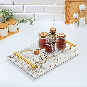 Marble with Golden Vanity Tray for Bathroom Counter Rectangle Decorative Kitchen Trays Acrylic Jewelry Perfume Makeup Organizer Tray Holder