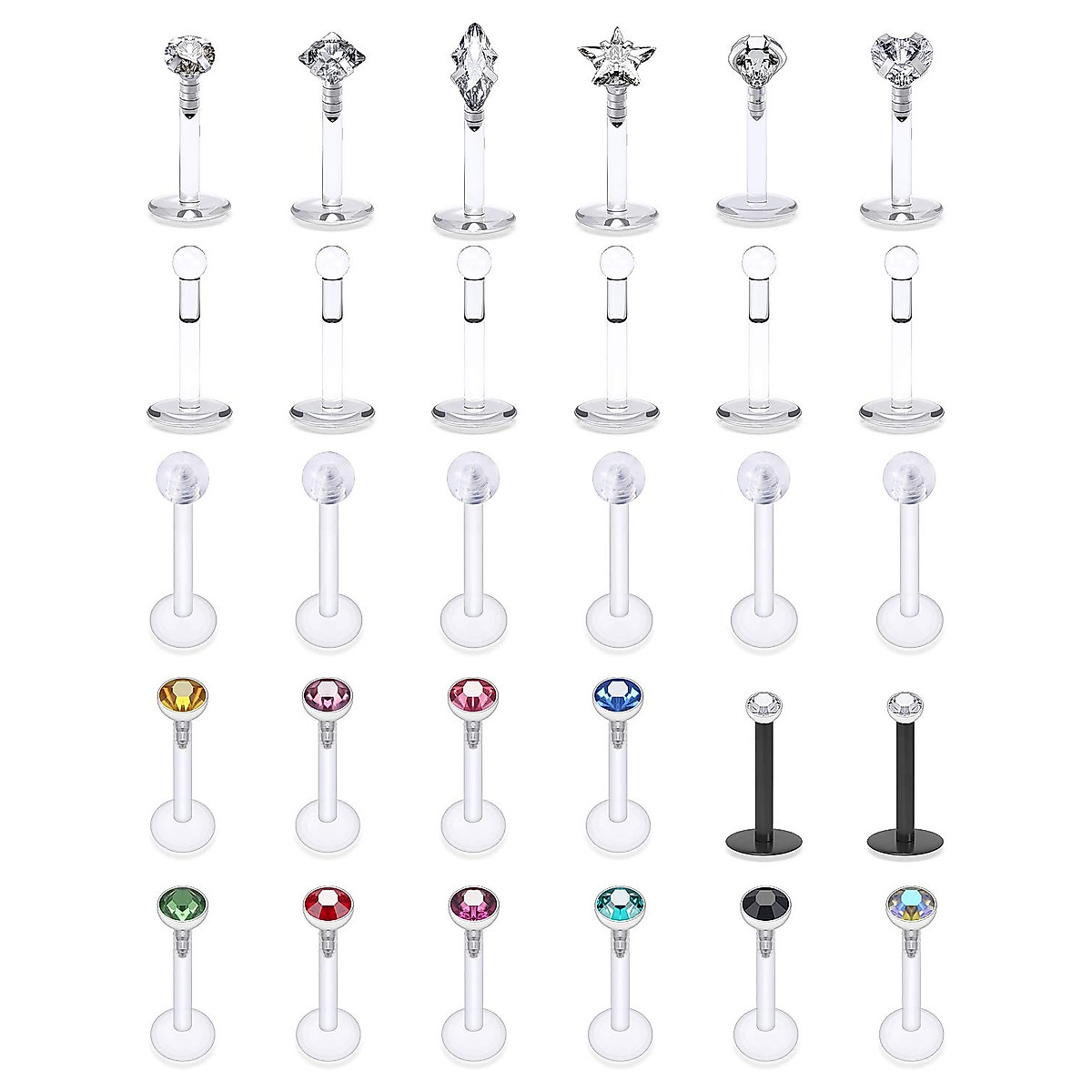 SCERRING 16g Lip Rings Bioflex Flexible Acrylic Labret Monroe Lip Rings Nail Tragus Helix Earrings Studs Ring Medusa Piercing Jewelry Retainer 8mm 30PCS