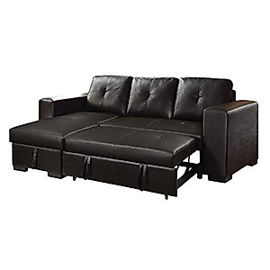 HABITRIO Sectional Sofa with Pull Out Bed, Black PU Leather Upholstered 2 Seats Sleeper Sofa and Reversible Chaise Lounge w/Storage, Modern Design 97" L-Shaped Sleeper Sofa for Living Room, Apartment