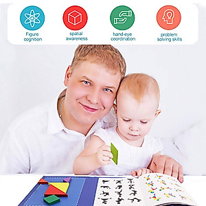 Yohelly Wooden Pattern Blocks Toys Gifts for 1 2 3 4 5 6 Years Old,Montessori Learning Toys for Boys Girls Ages 1-3, Geometric Shape Puzzle Kindergarten Classic STEM Educational Tangram Toys