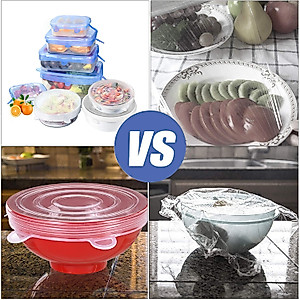 [12pack] Longzon Silicone Stretch Lids 6 Clear Round 6 Blue Rectangle, Magic Lids Reusable Food Covers for Bowls, Cups, Cans, Fit Different Sizes & Shapes of Container, Dishwasher & Freezer Safe