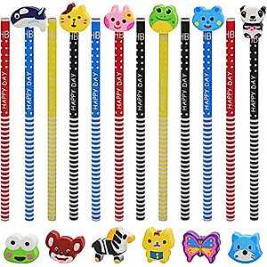 Cute Pencils for Kids, Fun Pencil with Erasers Toppers, Woodcased #2 Pencils for School Classroom(12 Pack)