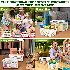 AOSION 8 Pieces Fruit Storage Containers For Fridge, Large Produce Saver Berry Lettuce Containers For Refrigerator Organizers Bins, Fruit Vegetable Food Storage Containers With Lids & Colanders