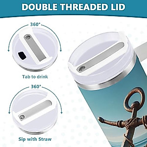Burbuja Nautical Anchor Beach 40oz Insulated Tumblers with Handle and Straw Lid, Double Wall Stainless Steel Travel Mug Leak-Proof, BPA Free, Gift for Mom Dad