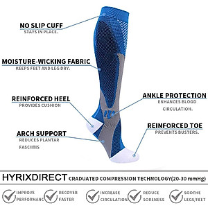 HYRIXDIRECT Compression Socks for Men Women 20-30 mmHg Compression Socks for Sports Support Socks