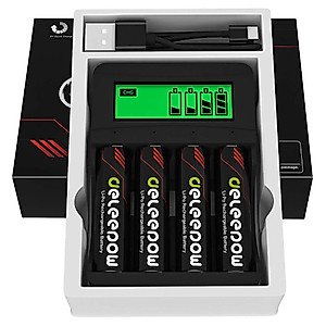 Deleepow 1.5V Rechargeable AA Batteries Lithium 3400mWh, Lithium AA Rechargeable Batteries 4-Pack 1500 Cycle with LCD Charger …