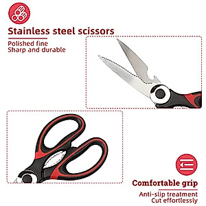 defutay Kitchen Shears with Protective Sheath - Heavy Duty Kitchen Scissors Meat Scissors Stainless Steel Multipurpose Utility Scissors - Food Scissors for Chicken, Poultry, Fish, Herbs (Black Red)