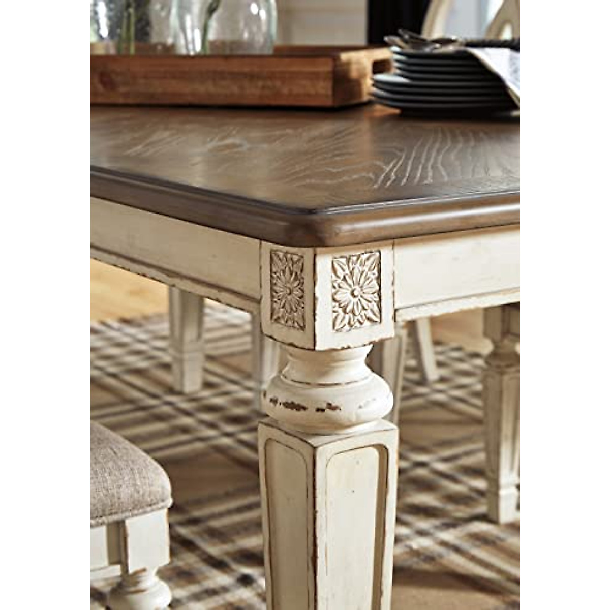Signature Design by Ashley Realyn French Country Dining Extension Table, Seats up to 8, Chipped White