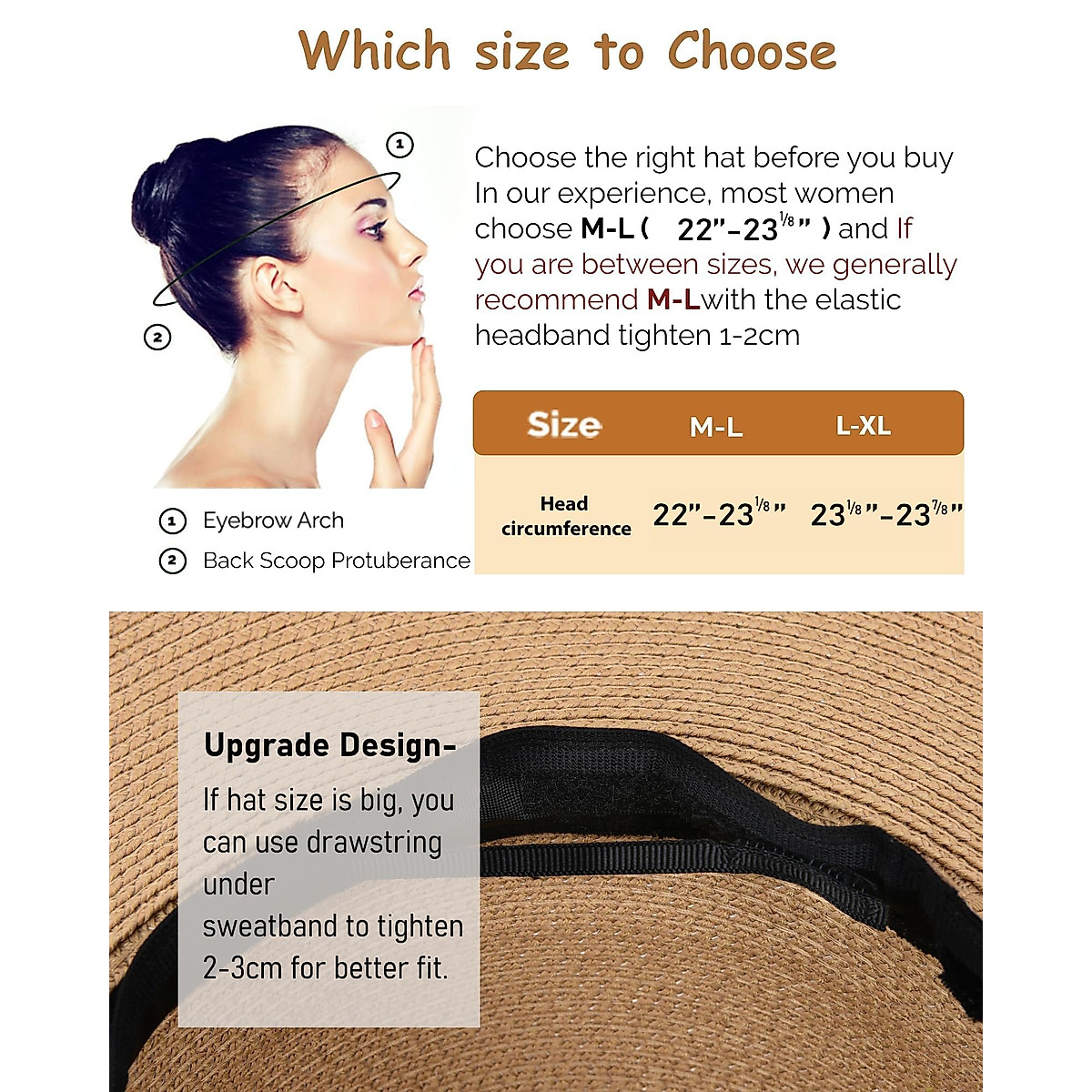 FURTALK Panama Hat Sun Hats for Women Men Wide Brim Fedora Straw Beach Hat UV UPF 50