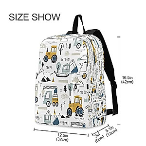 Lightweight School Backpack Childish Truck Excavator Bookbag Schoolbag Casual Daypack for Travel with Bottle Side Pockets
