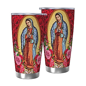 Our Lady Of Guadalupe Christmas Gifts Mexican Flag Virgin Mary Car Cup 20 Oz Stainless Steel Travel Cup - Double Wall Insulated Coffee Mugs With Splash-Proof Travel Mug