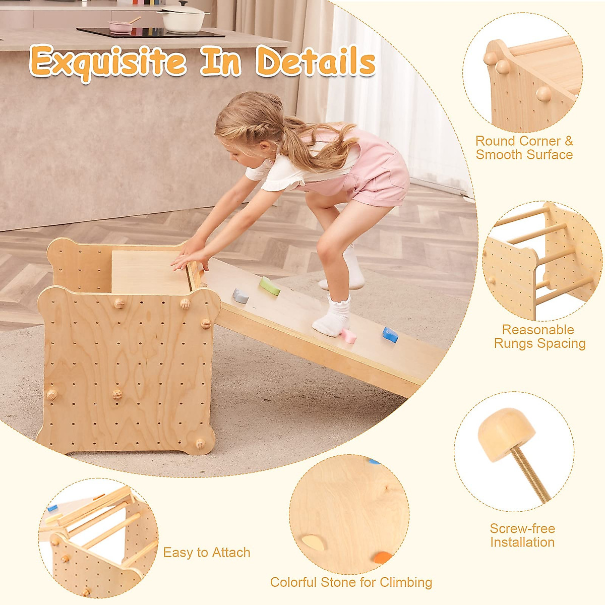 Dripex Toddler Climber, 5 in 1 Cube Climber with Reversible Slide Montessori Kids Jungle Gym and Toddler Climbing Toys Indoor Outdoor for Age 1-3