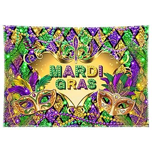 ZTHMOE 68x45inch Fabric Mardi Gras Backdrop Masquerade Festival Carnival Photography Background New Orleans Beads Party Decorations Photo Banner Booth Props