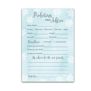 SNOWFLAKES Prediction and Advice Cards - Pack of 25 - WINTER Wonderland BLUE Boy Baby Shower Game, Wishes for Mommy & Daddy Message Baby It’s Cold Outside Activity Keepsake Frost Holiday G781-PDAV