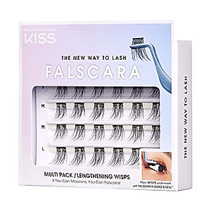 KISS Falscara DIY Eyelash Extension Lengthening Wisps - Featherlight Synthetic Reusable Artificial Eyelashes Multipack of 24 Mini Lash Clusters for that Authentic Eyelash Extension Look