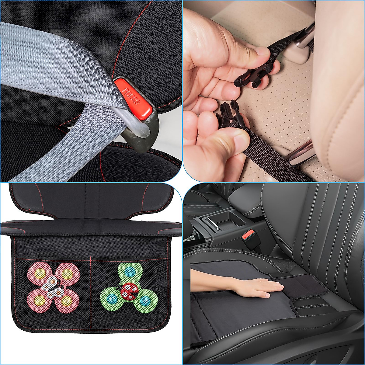UMJWYJ Car seat Protector, 2Pack Car Seat Protectors for Child car seat - Large Particle Silica Gel Non-Slip Base Material + Waterproof 600D Fabric + 2 Storage Pockets