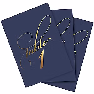Bliss Collections Table Numbers 1-40 Plus Head Table Card, 4 x 6 Navy Gold Table Cards, Double-Sided 130lb Heavyweight Card Stock for Weddings, Receptions, Showers, Special Occasions, Events