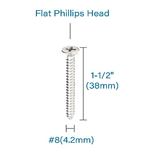 IMScrews 25pcs #8 x 1-1/2" (38mm) Stainless Flat Head Phillips Wood Screws 18-8 (304) Stainless Steel Countersunk Self Tapping Screws