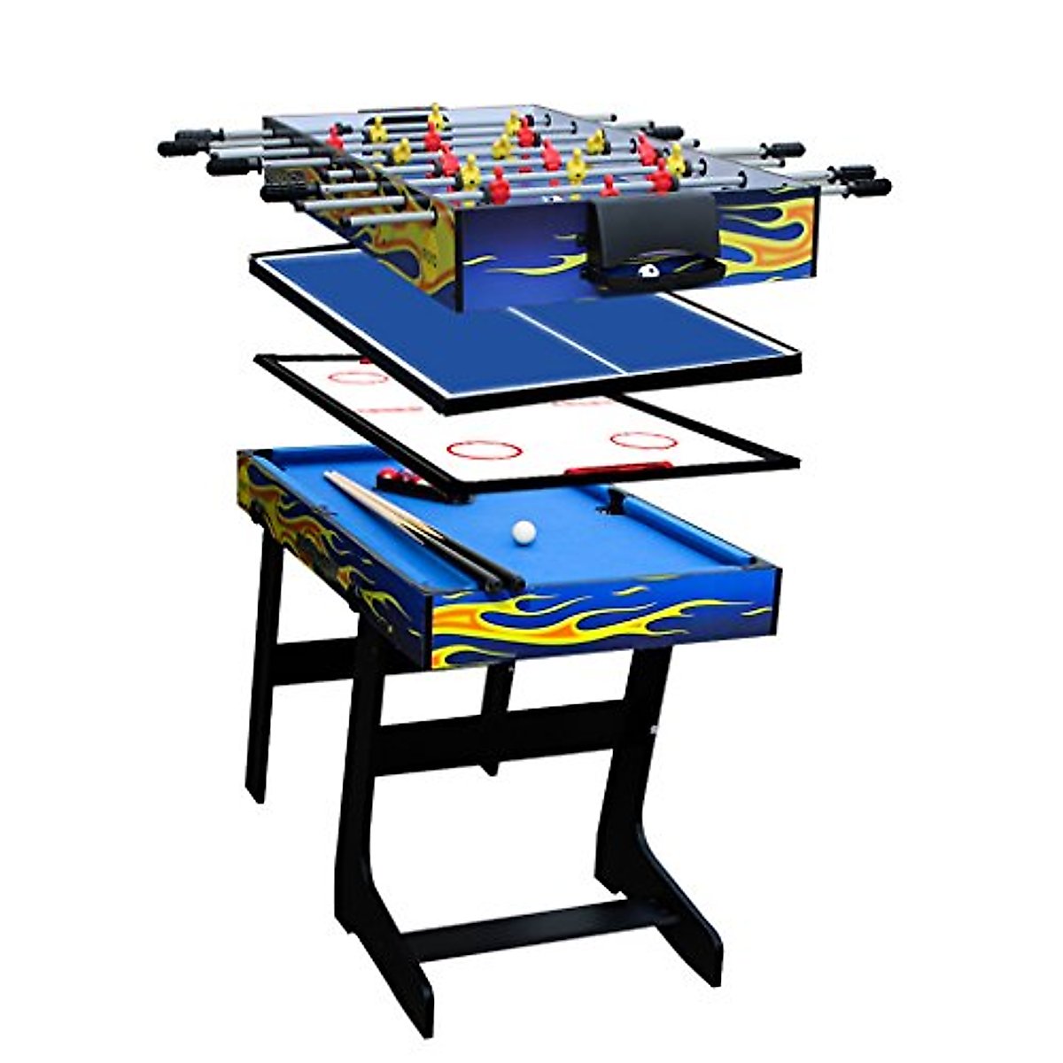 IFOYO 48 in / 4 ft Multi-Function 4 in 1 Steady Combo Game Table, Hockey Table, Soccer Foosball Table, Pool Table, Table Tennis Table, Yellow Flame