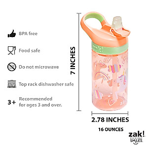 zak! Unicorn - 5-Piece Dinnerware Set - Durable Plastic & Stainless Steel - Includes Water Bottle, 8-Inch Plate, 6-Inch Bowl, Fork & Spoon - Suitable for Kids Ages 3+