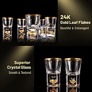 DUJUST Shot Glasses (1.5oz), Crystal Shot Glass Set Decorated with 24K Gold Leaf Flakes, Cool & Cute Shot Cups, BPA-Free & Lead-Free, Perfect for Décor & Collection, Gift Choices - 6 pcs