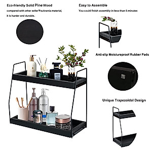 AfooBezos 2 Tier Bathroom Organizer Countertop, Pine Wood Bathroom Sink Tray for Counter Storage Shelf, Vanity Tray for Perfume Lotion Cosmetic Spice Rack for Kitchen Counter (Black)