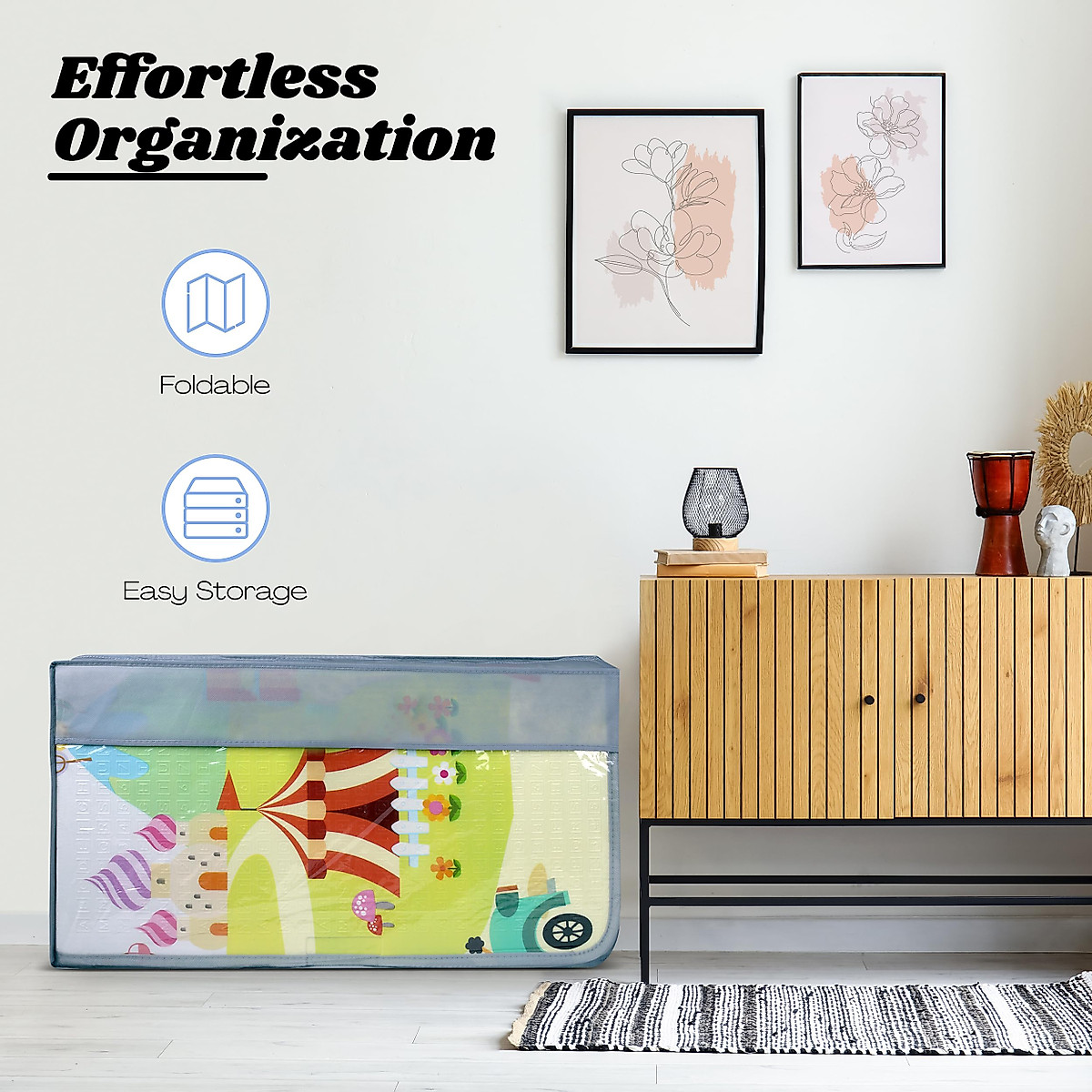 HENA Baby Play Mat - Foldable Playmats for Babies and Toddlers, Infants - Non-BPA, Odorless, Non-Slip, Waterproof XPE Foam Flooring with Storage Bag - Portable Floor Play Mat for Kids - 59x79 inches