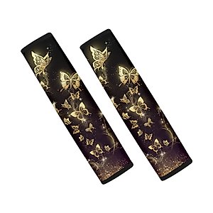 YSTARDREAM Gold Butterfly Seat Belt Cushion Shoulder Strap Car Accessories Seat Belt Covers for Women Kids Girls Cute Girly Design Safety Belt Strap Shoulder Pad, (YSTARDREAM-Z86)