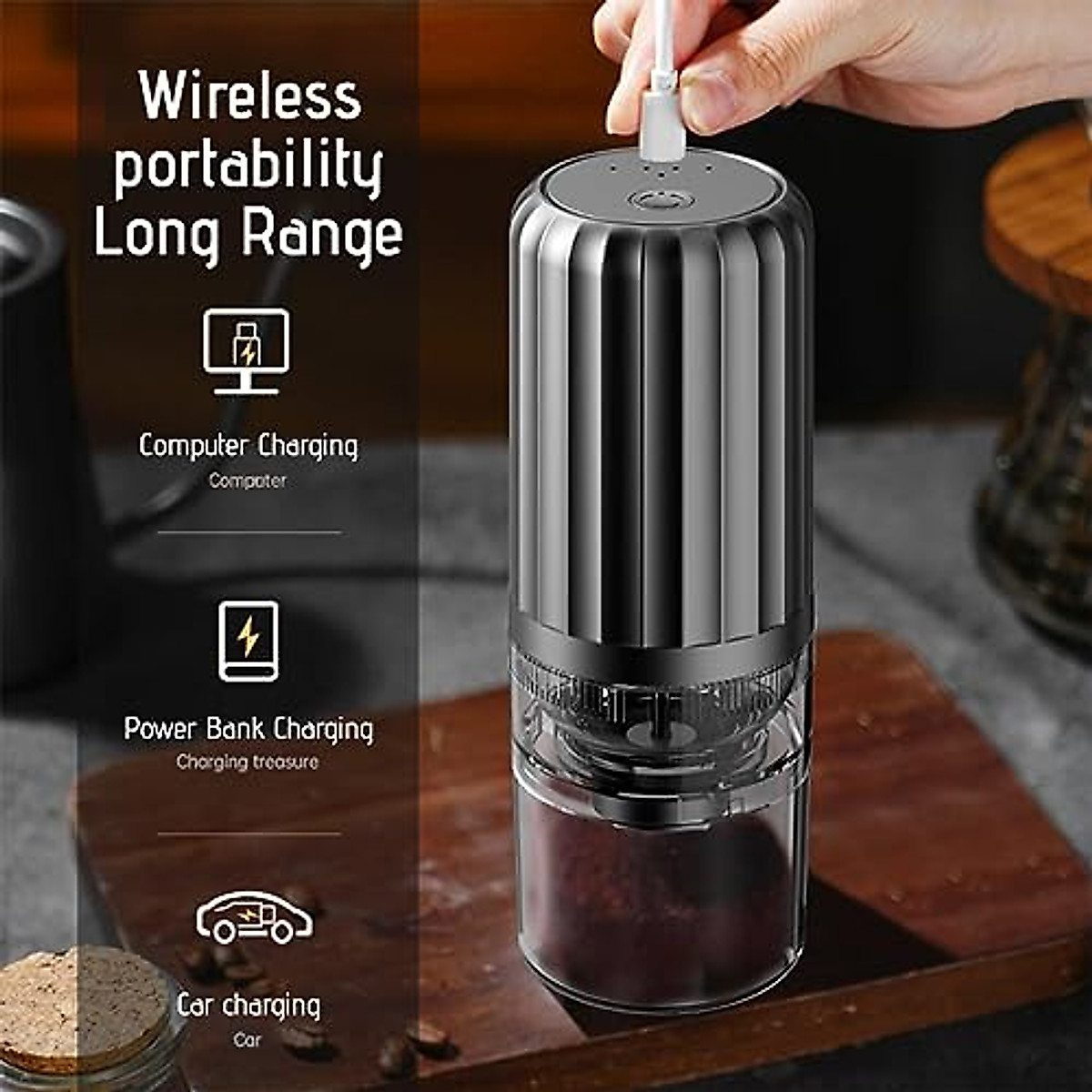 Spice and Coffee Electric Grinder, portable electric coffee bean grinder, one-button switch, easy to clean and carry coffee grinder, for home kitchens, outdoor travel (Grey)