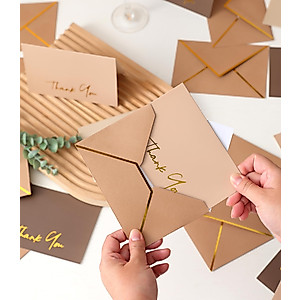 Heavy Duty Thank You Cards with Envelopes - 36 PK - Gold Thank You Notes 4x6 Inches Baby Shower Thank You Cards Wedding Thank You Cards Small Business Graduation Funeral Bridal Shower (Brown)
