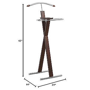 Monarch Specialties 2024 Valet Stand, Organizer, Suit Rack, Bedroom, Wood, Metal, Brown, Chrome, Contemporary, Modern Accent Espresso, 21" L x 14.25" W x 42.5" H, Cappuccino