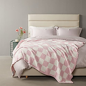 MIDO HOUSE Microfiber Throw Blanket Ultra-Soft Fuzzy Bed Blanket Reversible Knitted Checkerboard Pink Throw Blankets for Couch 52 x 63 inch