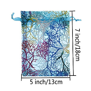SumDirect 100Pcs 5x7 Inch Blue Coralline Drawstring Organza Bags, Jewelry Favor Pouches for Gift Wedding Party Festival