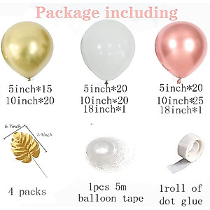 Rose Gold Balloon Arch Kit-126pcs Rose Gold Balloons Sand White Balloons Chrome Gold Balloons with Golden Leaf for Baby&Bridal Shower, Birthday Party, Wedding, Grad, Anniversary Party