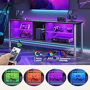 Bestier Gaming Entertainment Center for 65+ Inch TV with LED Lights & Adjustable Glass Shelves, Modern TV Stand Media Console, Fits TVs up to 75 Inch, Black Carbon Fiber Ideal for Living Room