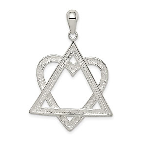 925 Sterling Silver Star of David Jewish Magen Heart Love Necklace Judaica Religious Pendant Israel Charm 43.35mm x 30mm Only