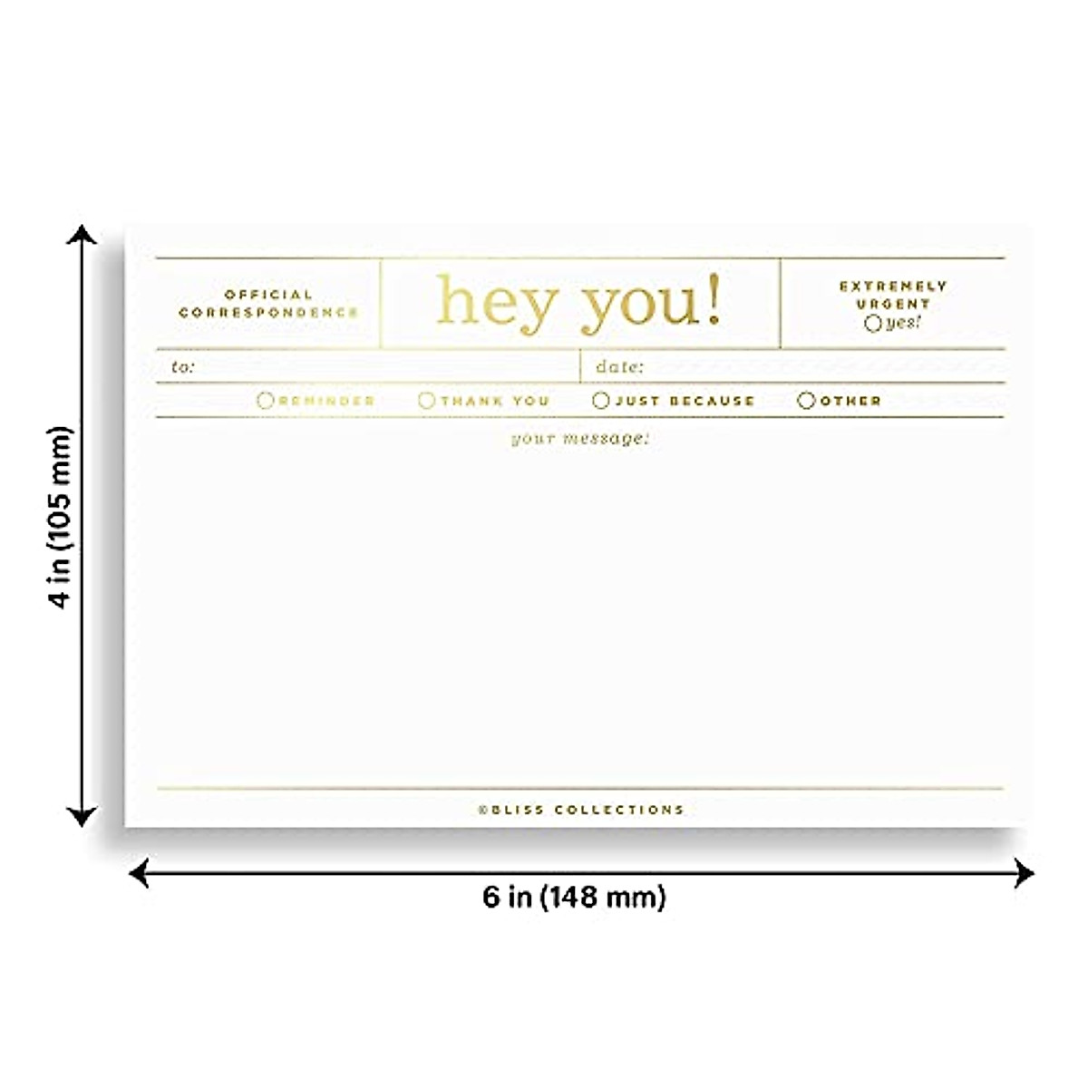 Bliss Collections Desk Notes and Messages, Gold Foil,"Hey You" Notepad to Send Reminders, Thank You Notes, Urgent Correspondence or Just Because, 4"x6" Tear-Off Sheets (50 Sheets)