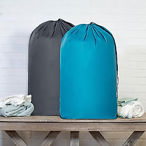 QKDS Laundry Bag with Cord Closure, 2pcs Travel Drawstring Laundry Bags, Foldable Lightweight Laundry Bags Polyester Storage Bag for Home and Dorm Camping Travel(Blue and Grey)