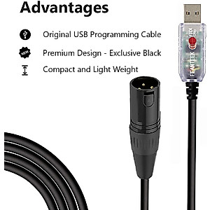 Feanteek USB to DMX Adapter Cable RS485 Converter 3PIN XLR Male DMX512 Freestyler Software PC Control Dimmer Cable with FTDI Chip Support Win10 Mac OS(6ft/1.8m), Black