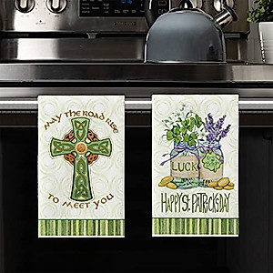 Artoid Mode Shamrock Vase Cross Happy St. Patrick's Day Kitchen Towels Dish Towels, 18x26 Inch Seasonal Spring Decoration Hand Towels Set of 4