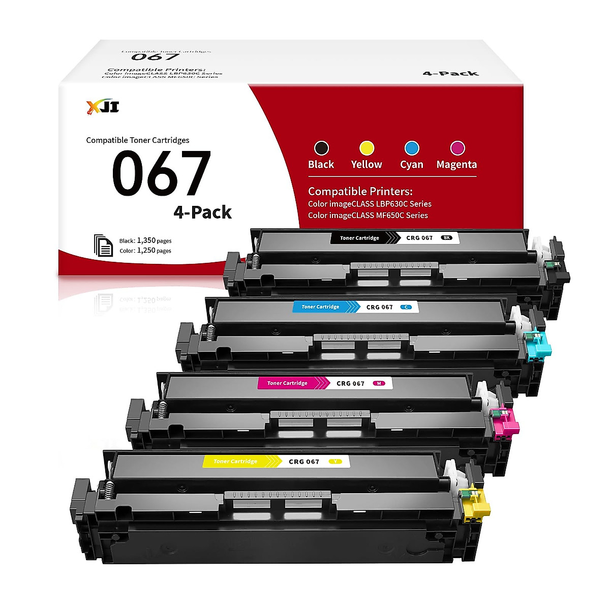XJI 067 LBP632Cdw MF656Cdw Compatible Toner Cartridges Replacement for Canon 067 067H, for Color imageCLASS LBP633Cdw MF653Cdw Laser Printer Ink(4 Pack, Black Cyan Magenta Yellow)