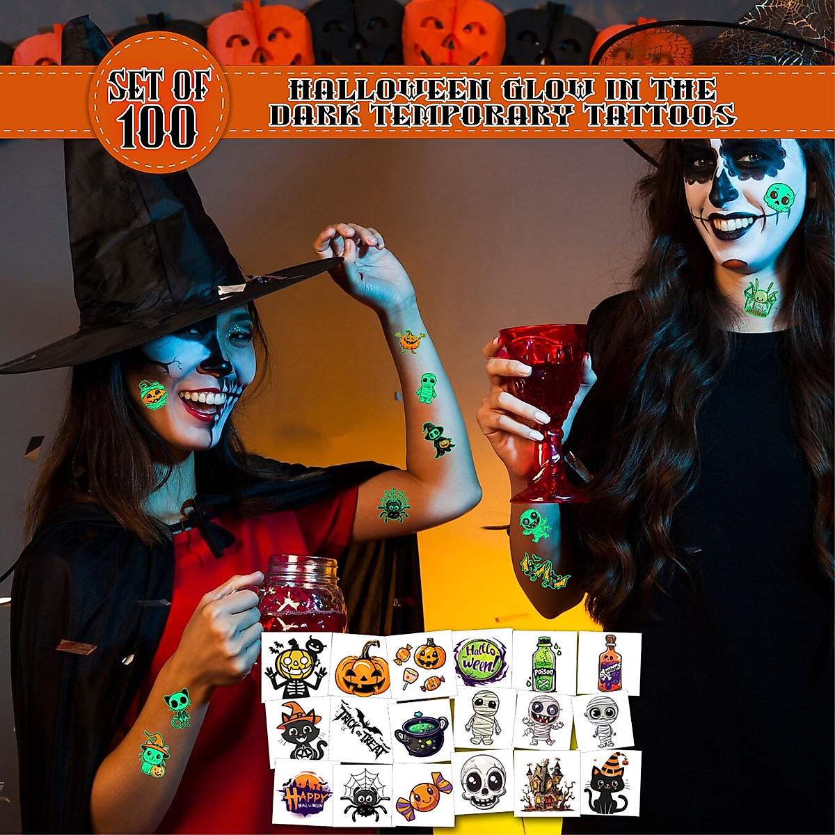 MUWOOB Halloween Ghost Pinata, Halloween Piñata with 100 pcs Halloween Tattoos, Stick Blindfold and Confetti, Cute Halloween Birthday Pinata Party Games Decorations for Kids Adults (Ghost with Hat)