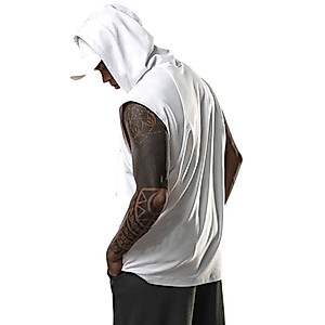 Aixdir Hoodie Tank Top Sleeveless Hoodie Workout Shirts for Men Gym Hoodies White