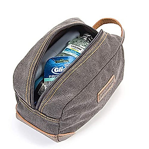 emissary Travel Toiletry Bag for Men, Leather and Canvas Toiletry Bags, Dopp Kit for Men, Travel Bathroom Bag Men's Shaving Kit, Travel Kit Small Bag for Men, Shaving Bag for Travel Accessories (Gray)