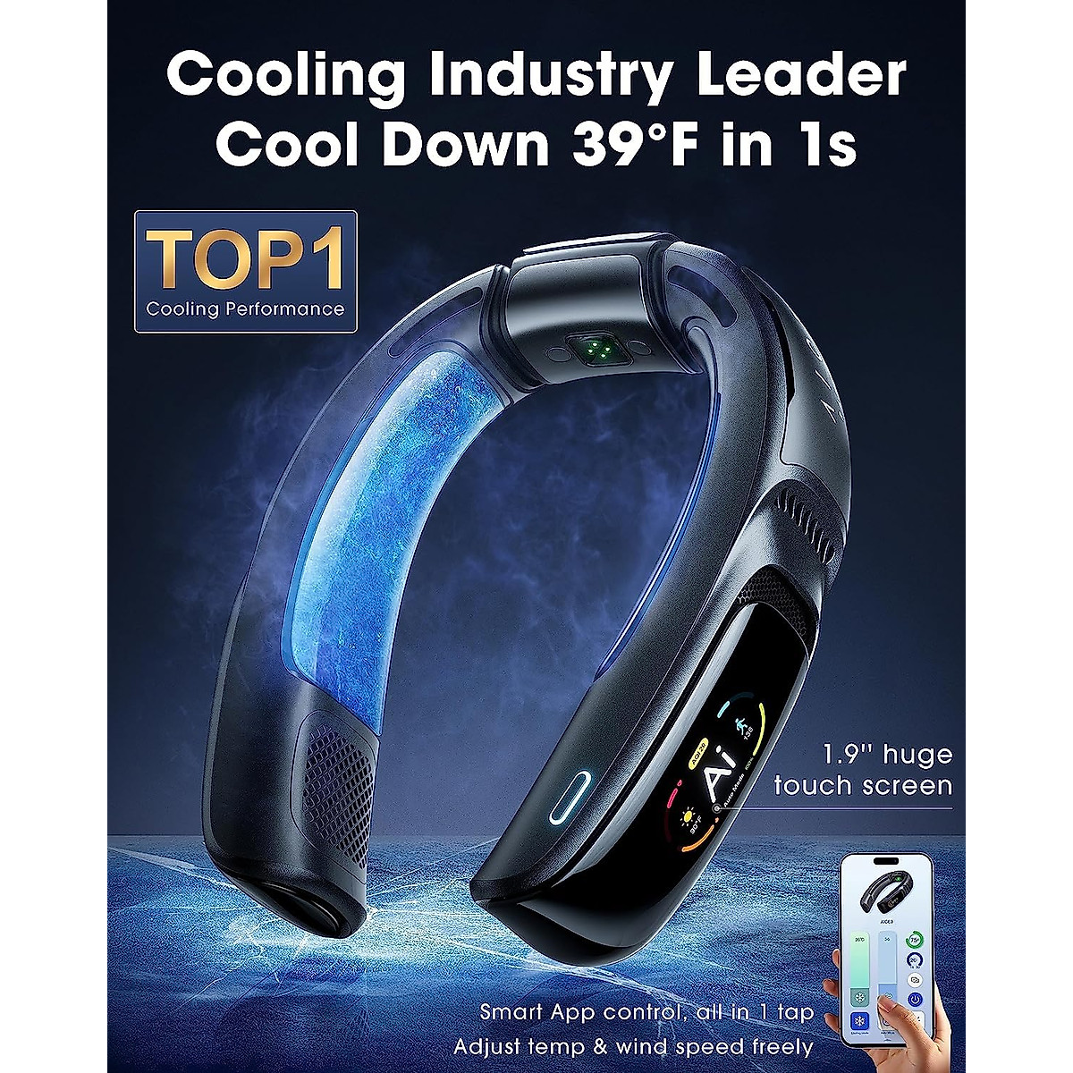 RANVOO No.1 Cooling A/C AICE 3 AI Neck Air Conditioner 7000mAh 30H [Full-body Cooling/Heating] for All Seasons [Health Monitor] Personal Neck Fan Cooler Heater Rechargeable Wearable Music Call Gift