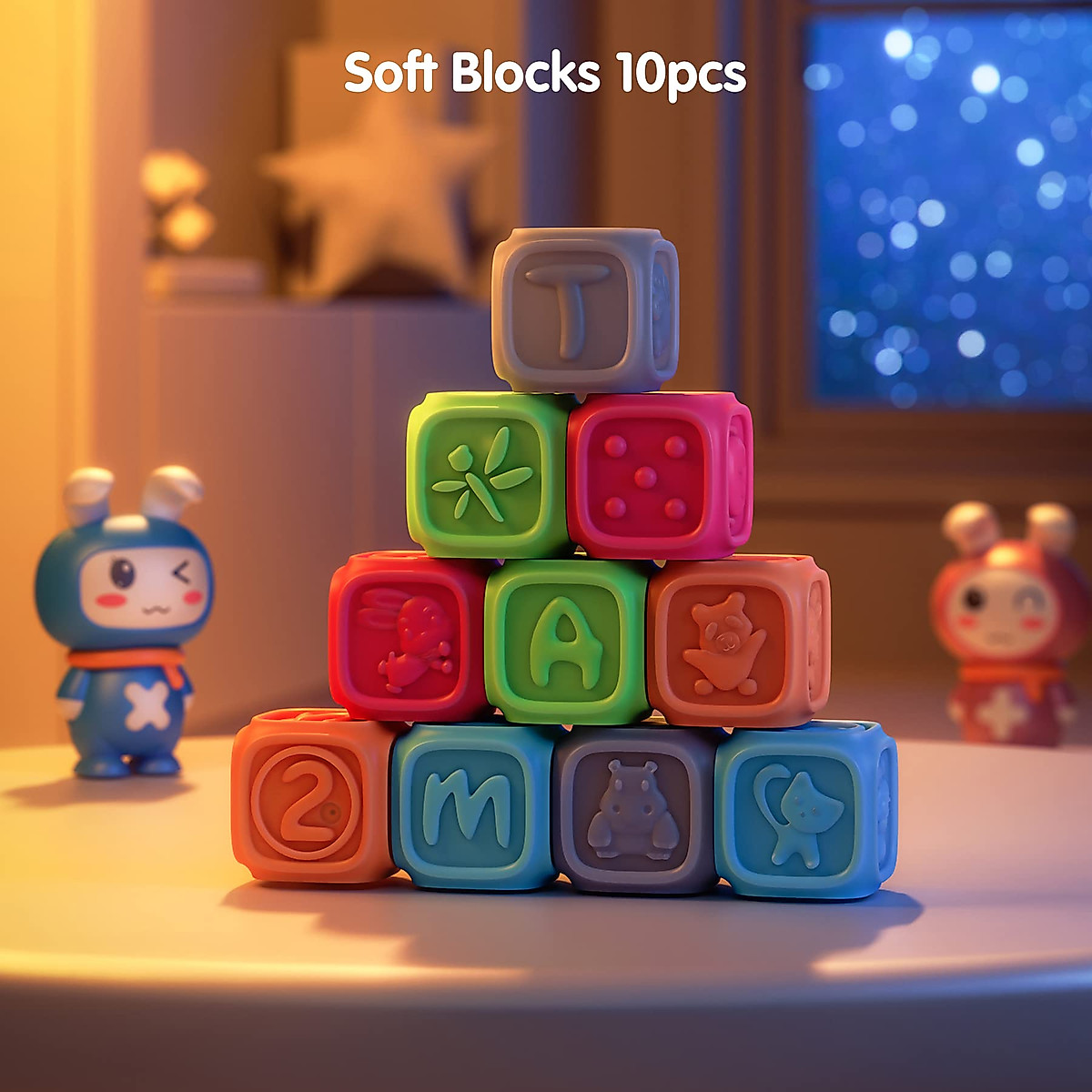 TUMAMA Baby Blocks,Soft Baby Building Blocks for Toddlers,Chewing Toys Educational Baby Bath Toys Play with Numbers, Shapes, Animals,Letters for 0-3 Years